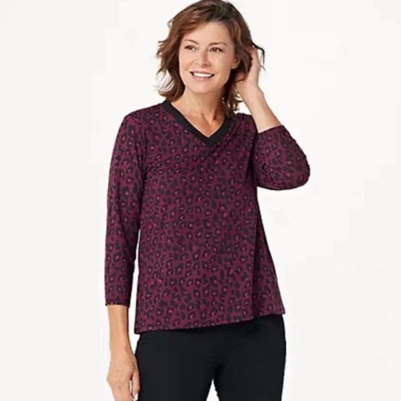 Elizabeth & Clarke | Tops | Elizabeth Clark Purple Leopard Print Top ...